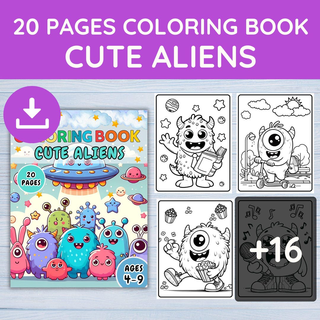 20 Cute Alien Coloring Pages for Kids, Outer Space Coloring Book ...