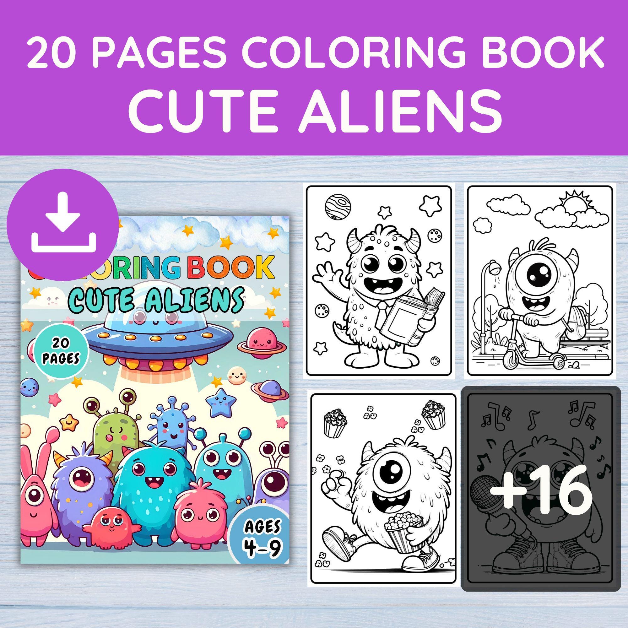 20 Cute Alien Coloring Pages for Kids, Outer Space Coloring Book ...