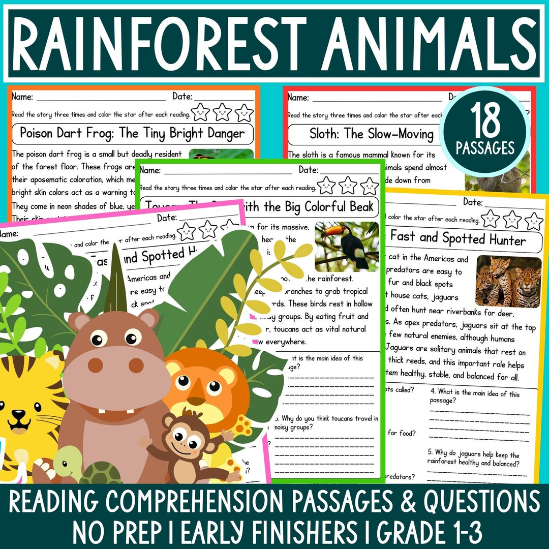 Rainforest Animals Reading Comprehension Passages and Questions ...