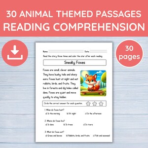 30 Printable Animal Reading Comprehension Worksheets With Short Stories ...