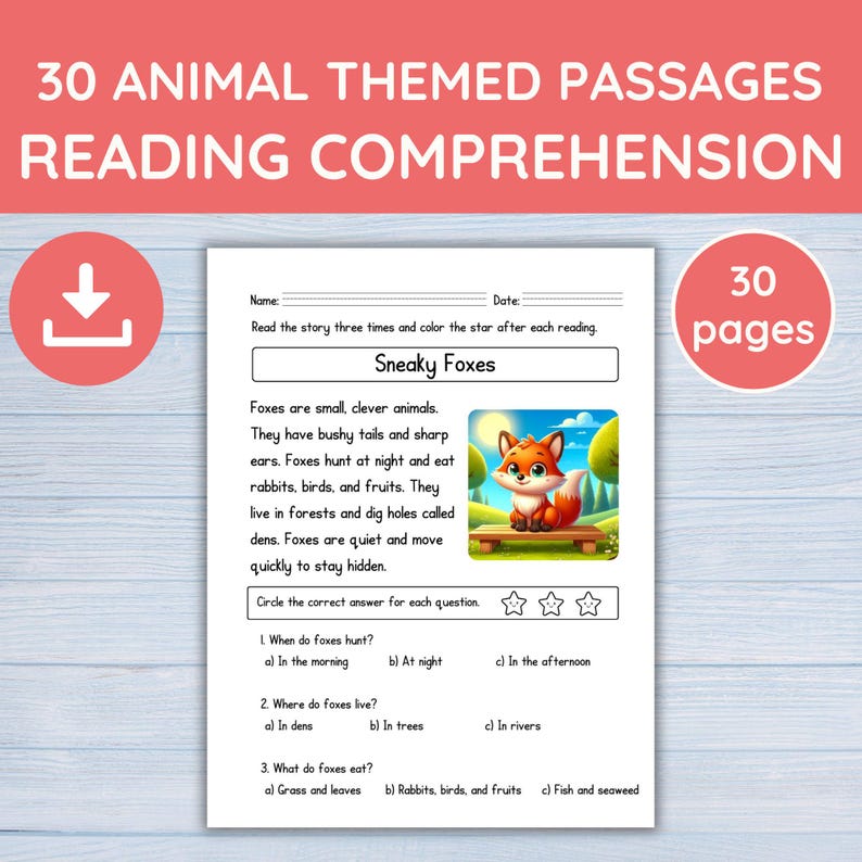 30 Printable Animal Reading Comprehension Worksheets With Short Stories ...