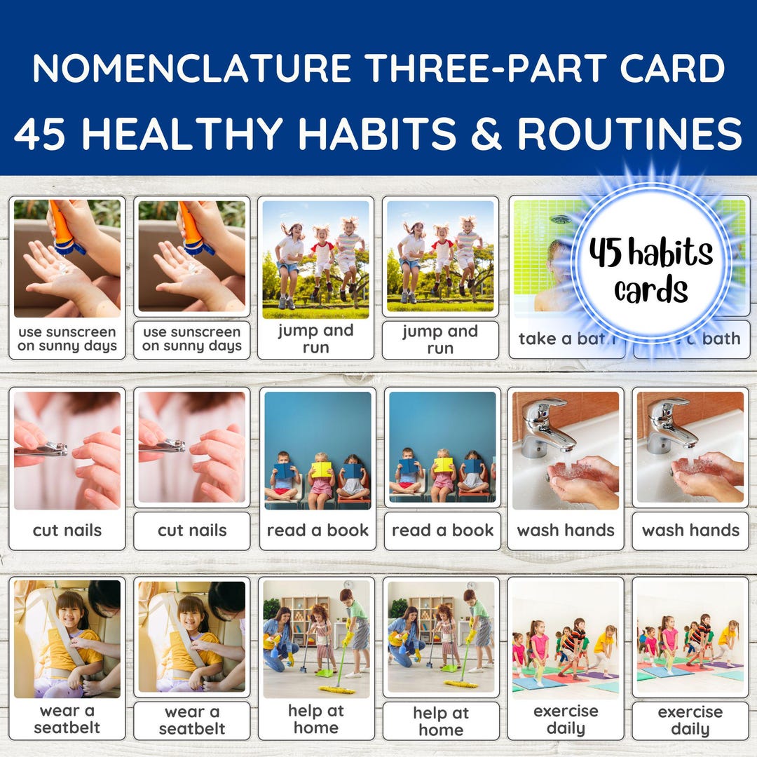 45 Healthy Habits and Routines for Kids Flashcards-real Pictures ...