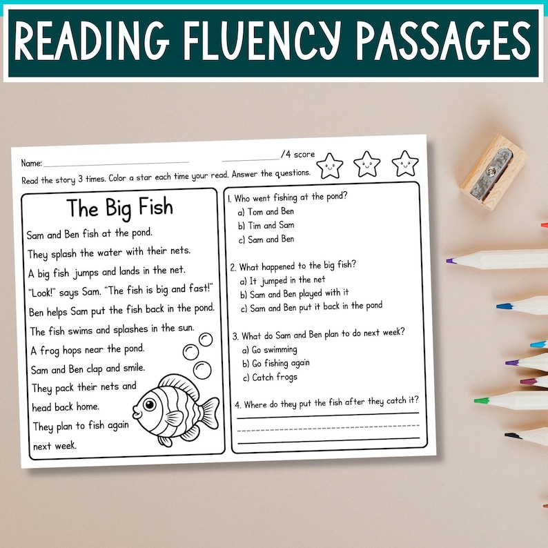 Grade 1-2 Reading Comprehension Decodable Passages & Questions Fluency ...