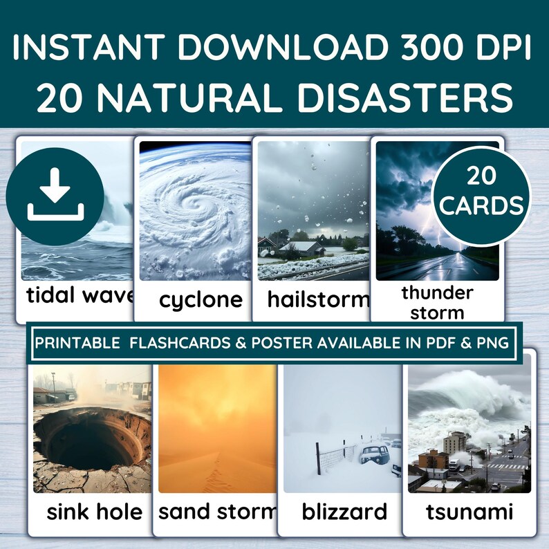 Natural Disasters Flashcards: Montessori Earth Science, Real Images ...