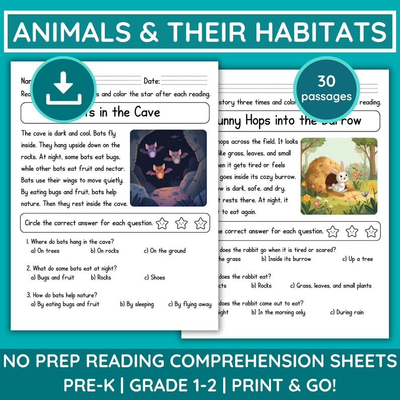 Animal Habitats Reading Comprehension: Science Worksheets (PDF Download ...