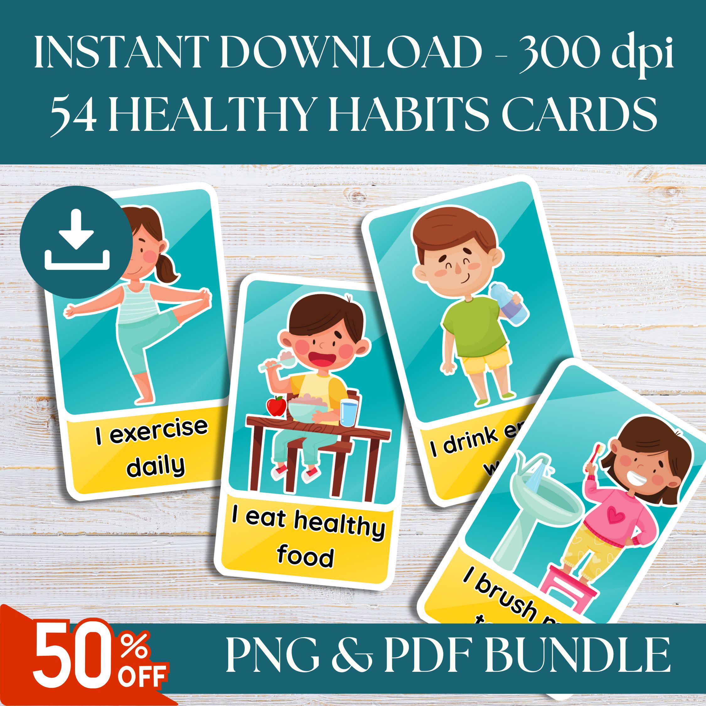Healthy Habits Flashcards for Kids, Healthy Habits, Healthy Routine ...