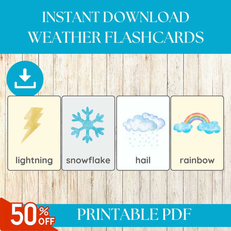 Weather Flashcards for Kids, Montessori Weather Learning Cards ...