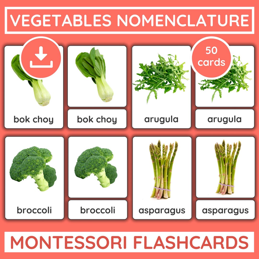 Montessori Vegetable Flashcards: Real Photo 3-part Cards (PDF Download ...
