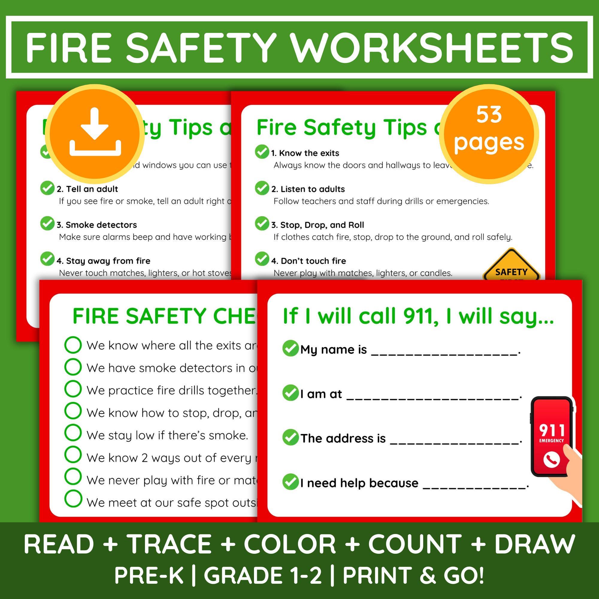 Fire Safety Activities: Preschool Kindergarten Worksheets (PDF Download ...
