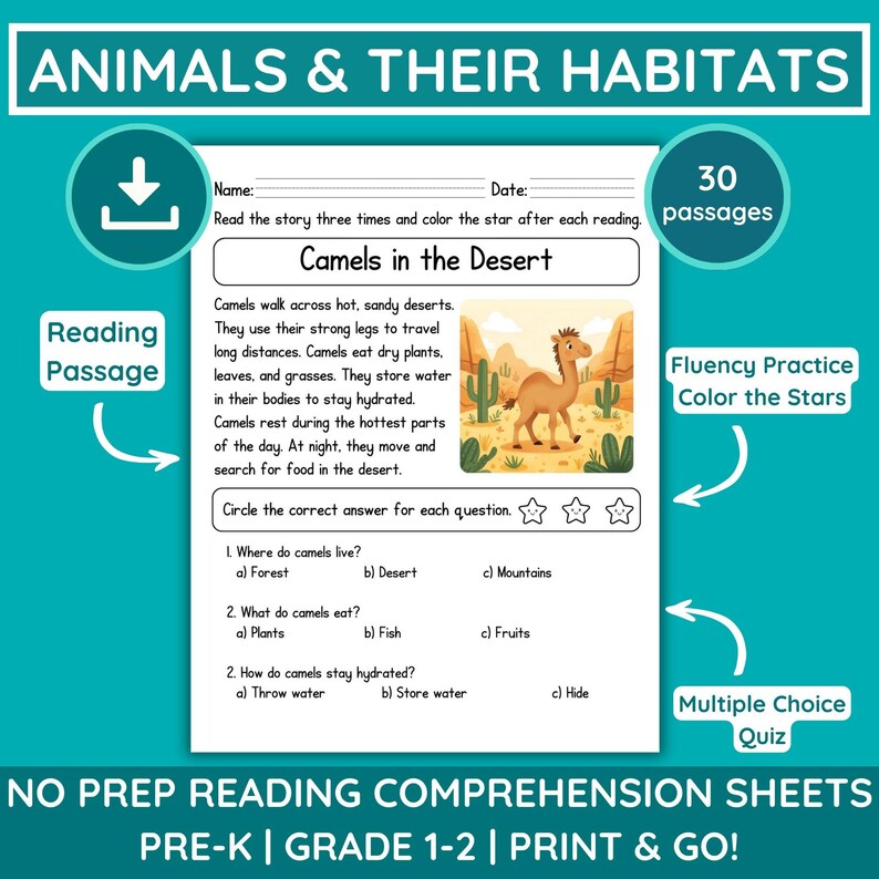 Animal Habitats Reading Comprehension: Science Worksheets (PDF Download ...