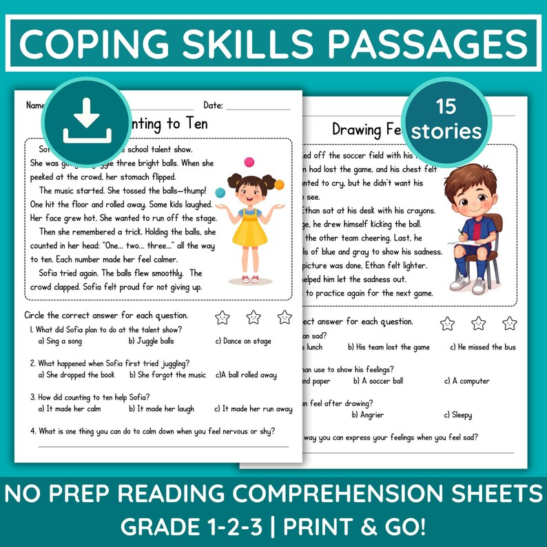 Coping Skills Reading Comprehension: SEL Short Stories & Worksheets ...