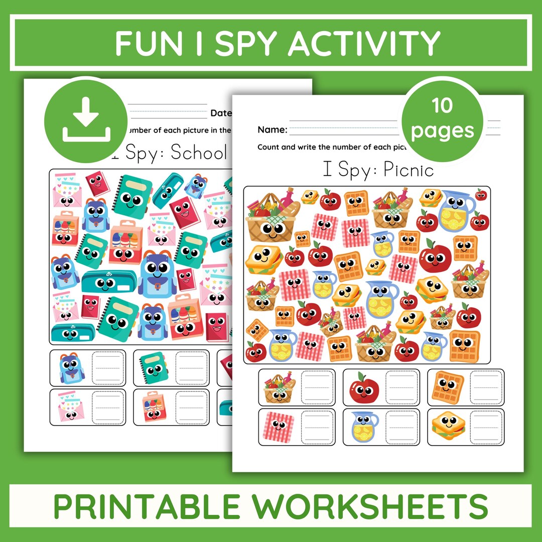 I Spy Game Printable: Kids Activity Bundle - Kitchen, Camping, Sports ...