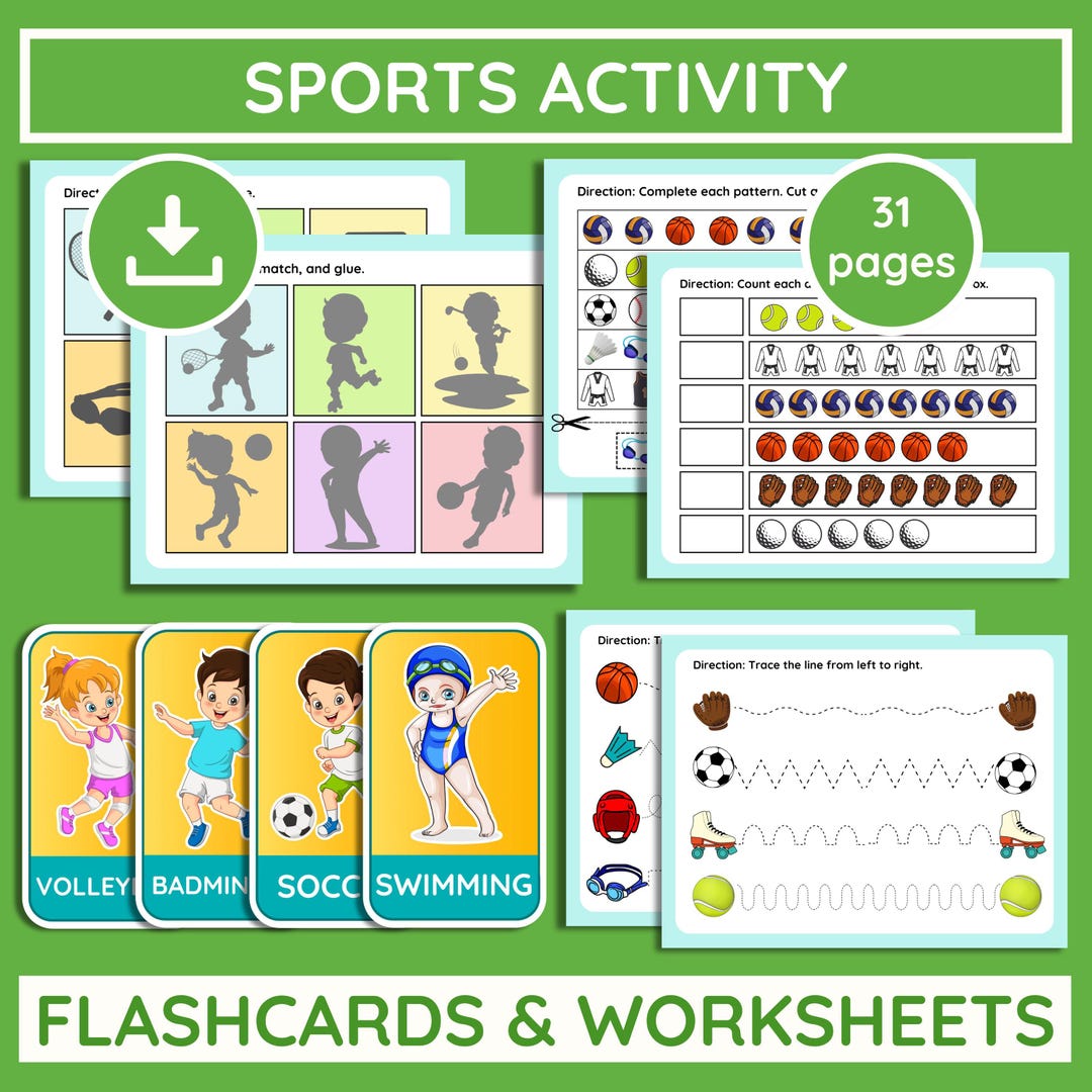 Sports Activity Workbook & Flashcards: Preschool-kindergarten PE (PDF ...