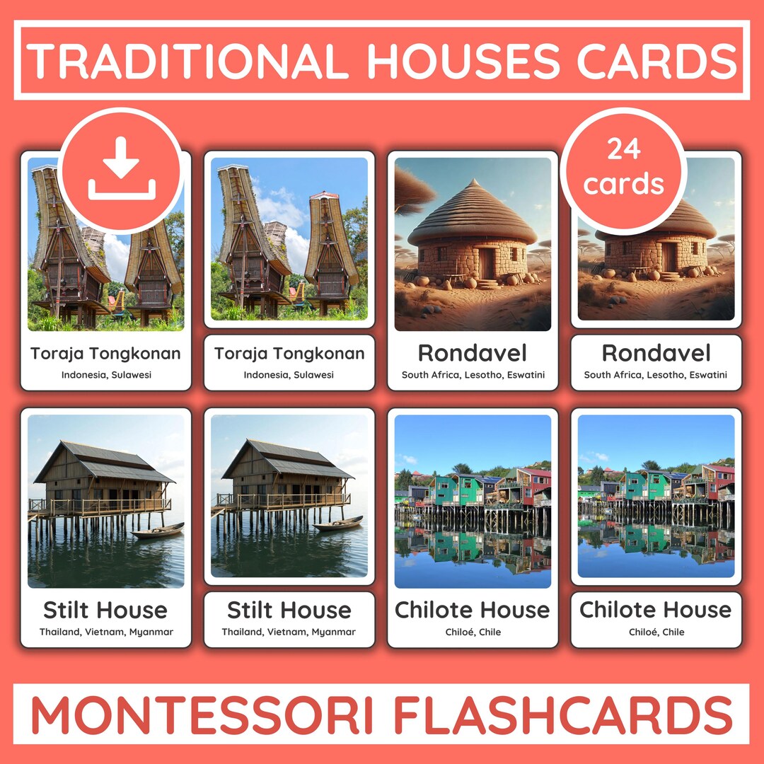 World Homes Flashcards: Montessori Geography Cards for Kids (PDF ...