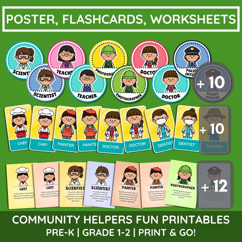 Community Helpers Printable Pack: Career Flashcards, Posters & Coloring ...