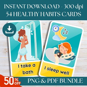 Healthy Habits Flashcards for Kids, Healthy Habits, Healthy Routine ...