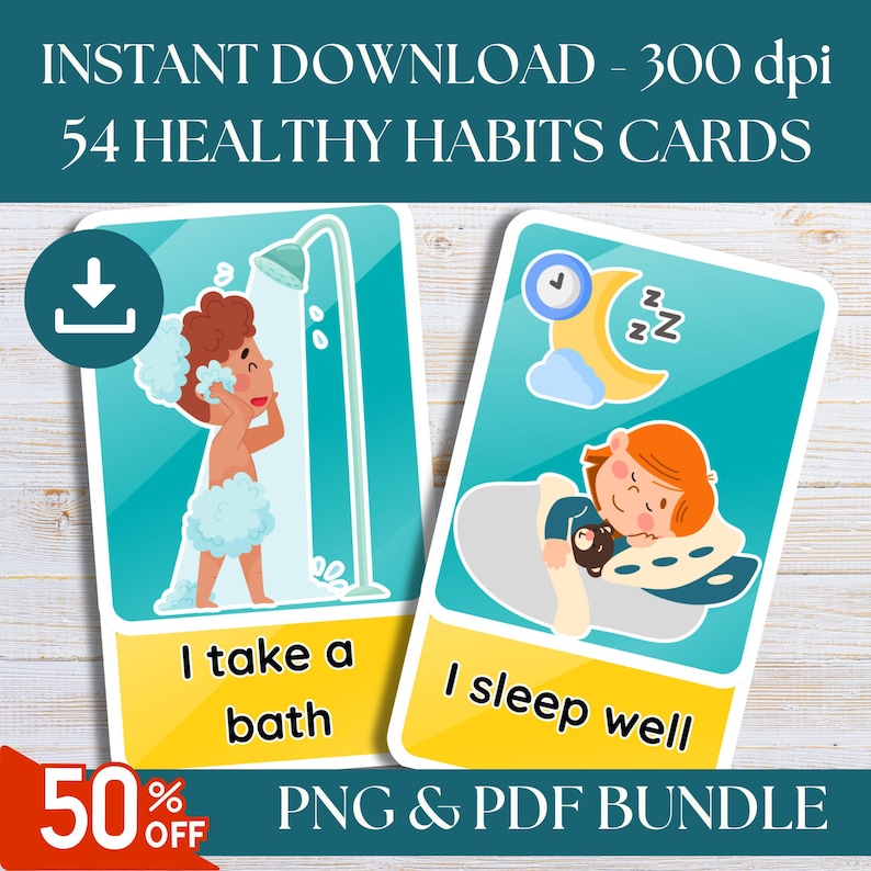 Healthy Habits Flashcards for Kids – Daily Routine Responsibility Cards ...