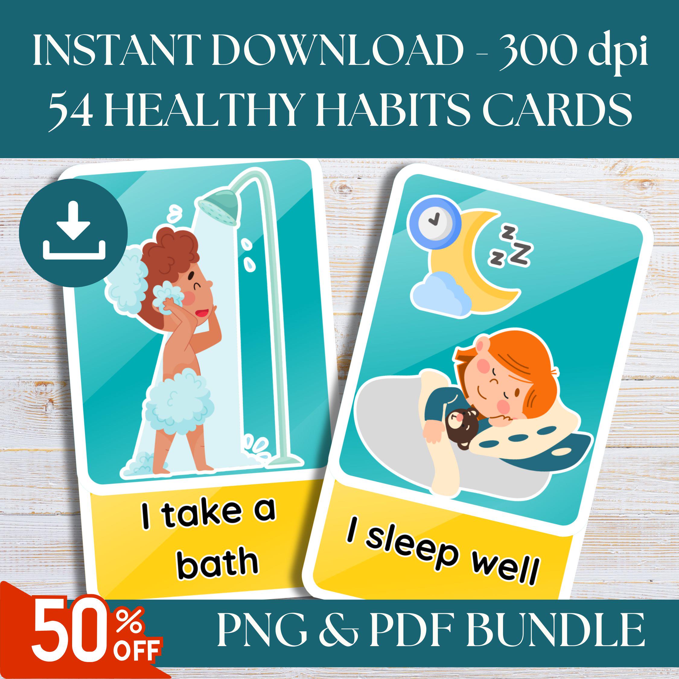 Healthy Habits Flashcards for Kids – Daily Routine Responsibility Cards ...