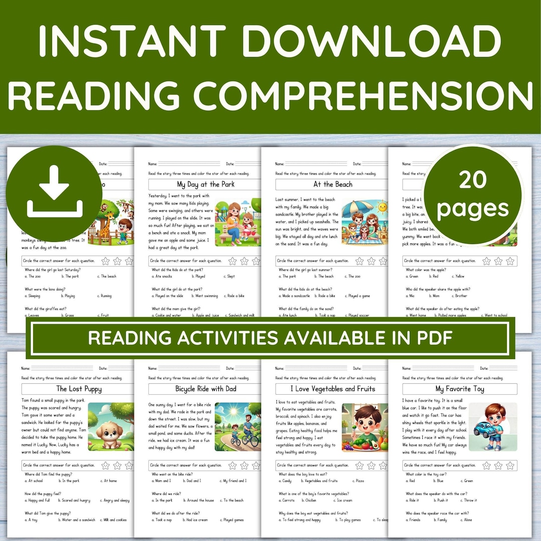 20 Reading Comprehension Worksheets for Grade 1-3 Short Stories With ...