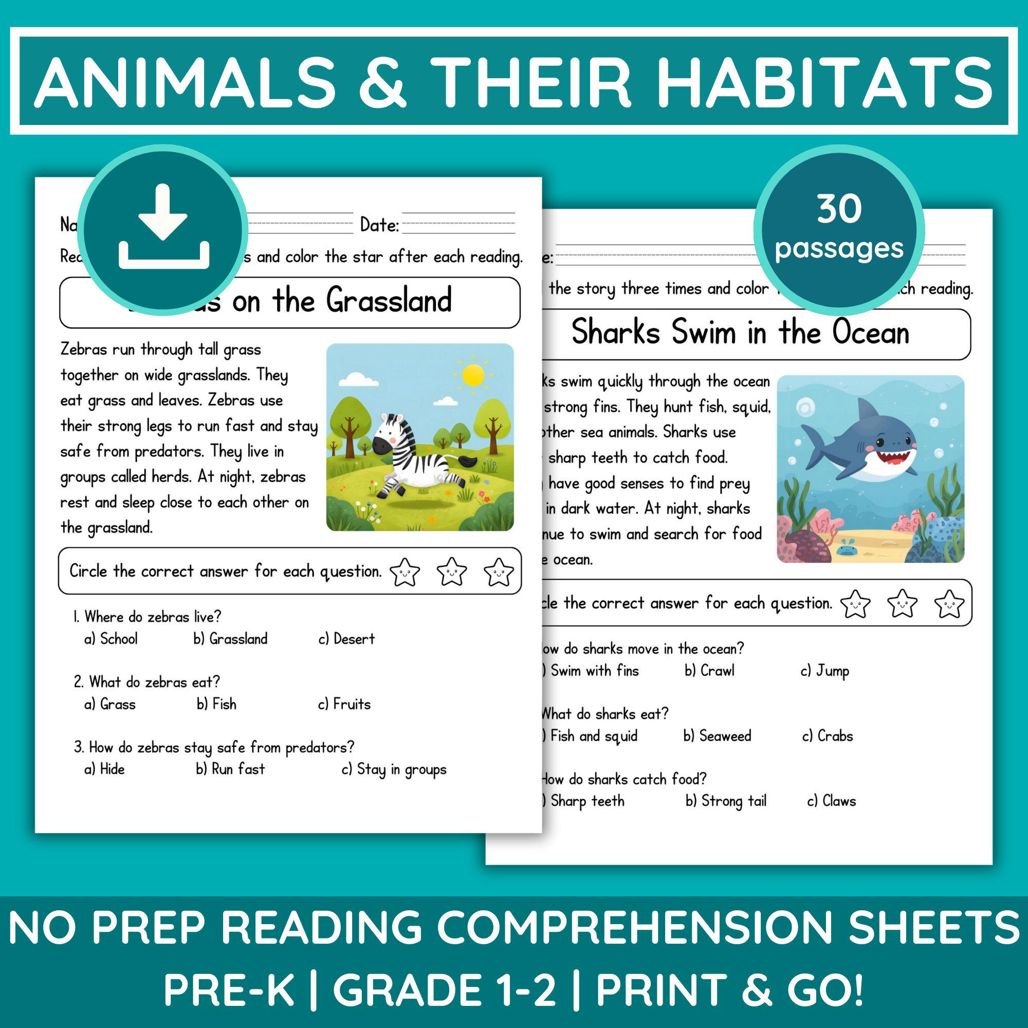 Animal Habitats Reading Comprehension: Science Worksheets (PDF Download ...