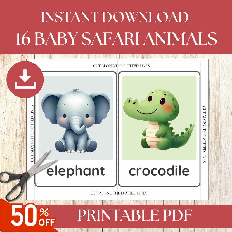 Safari Animals Flashcards, Printable Montessori Materials, Homeschool ...