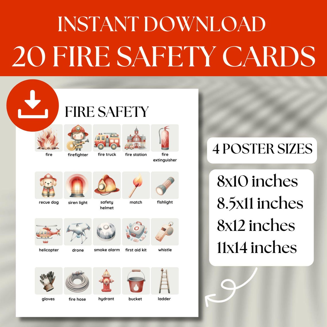 Watercolor Fire Safety Flashcards: Montessori Learning Cards (PDF ...