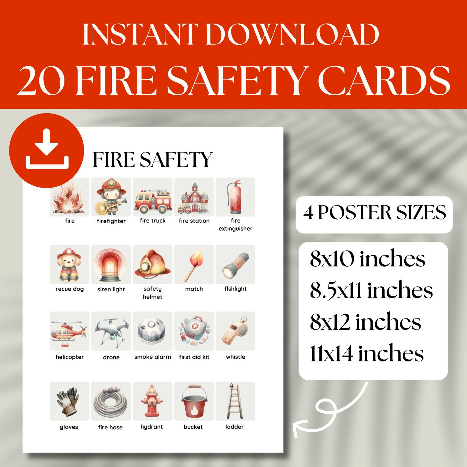 Watercolor Fire Safety Flashcards: Montessori Learning Cards (PDF ...