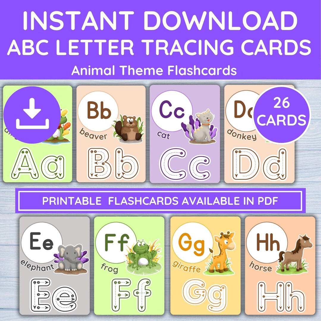 Animal Alphabet Flashcards, Montessori Letter Tracing ABC Cards ...