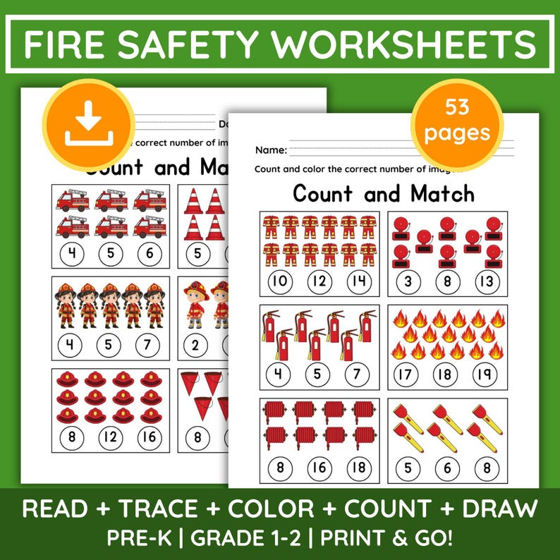 Fire Safety Activities: Preschool Kindergarten Worksheets (PDF Download ...