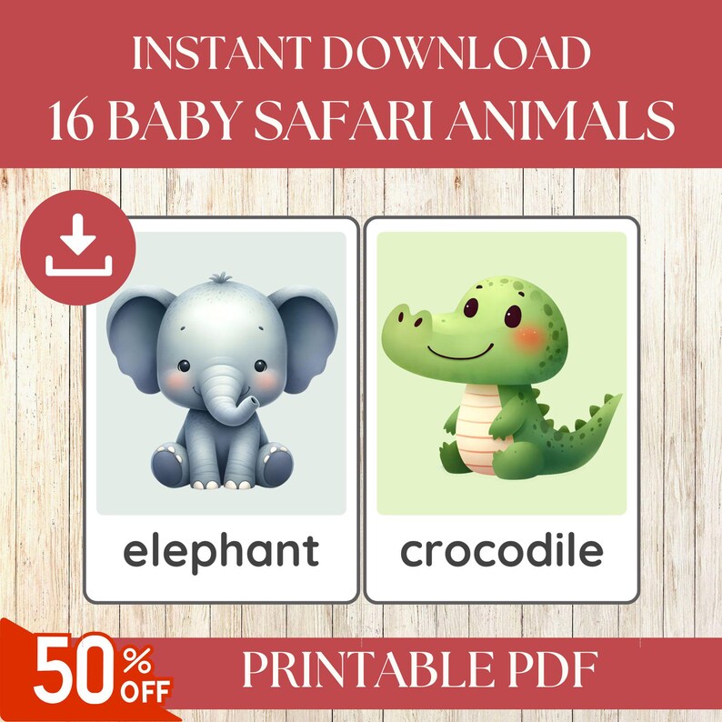 Safari Animals Flashcards, Printable Montessori Materials, Homeschool ...