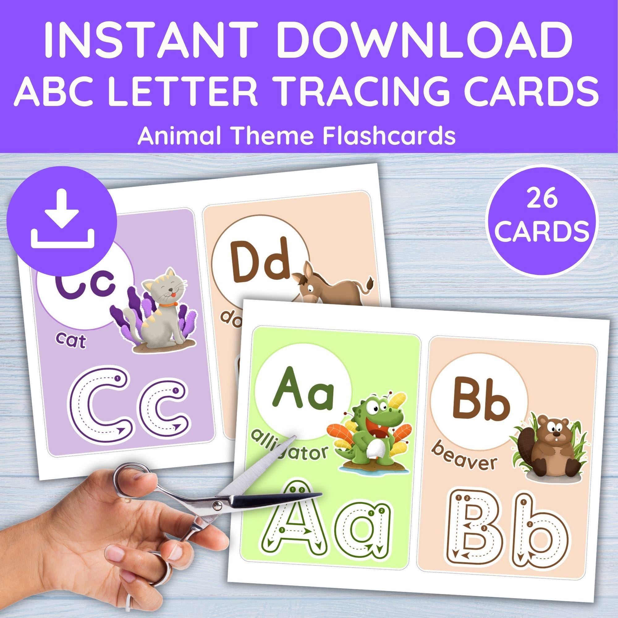 Animal Alphabet Flashcards, Montessori Letter Tracing ABC Cards ...