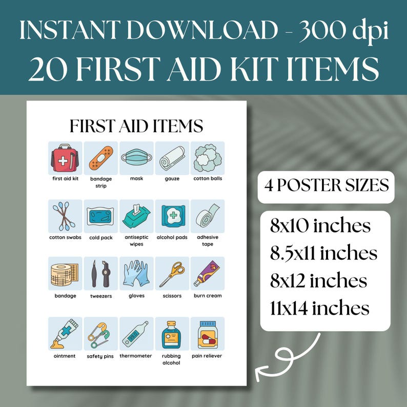 20 First Aid Kit Items Flashcards, Kids Safety, Montessori Safety Cards ...