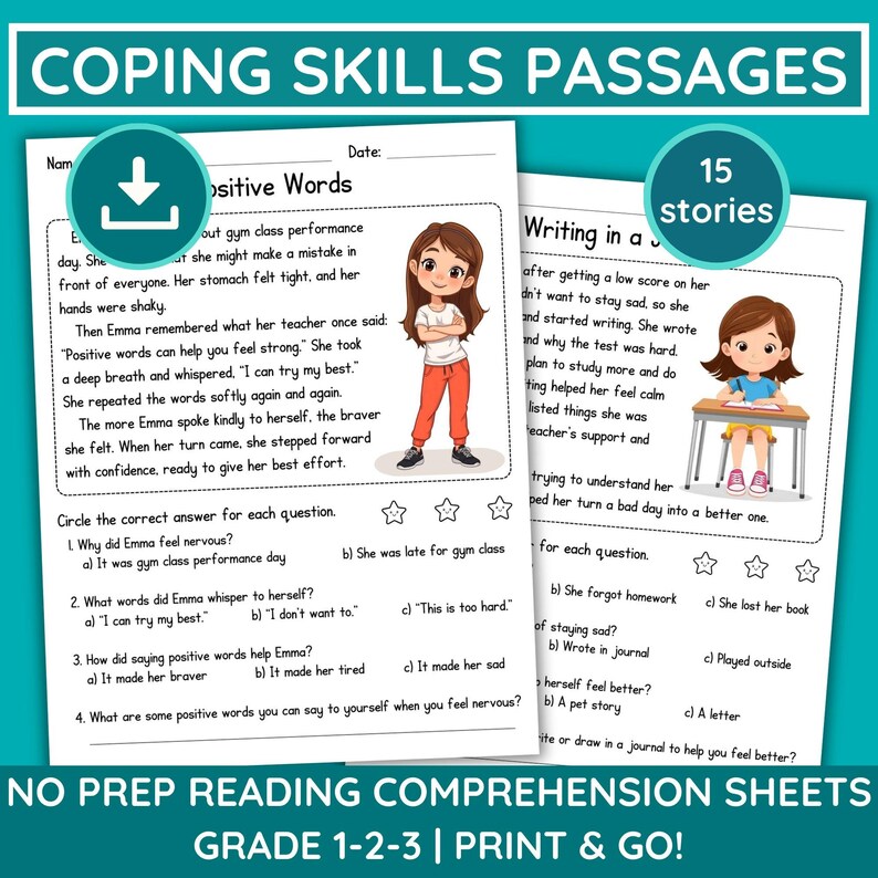 Coping Skills Reading Comprehension: SEL Short Stories & Worksheets ...