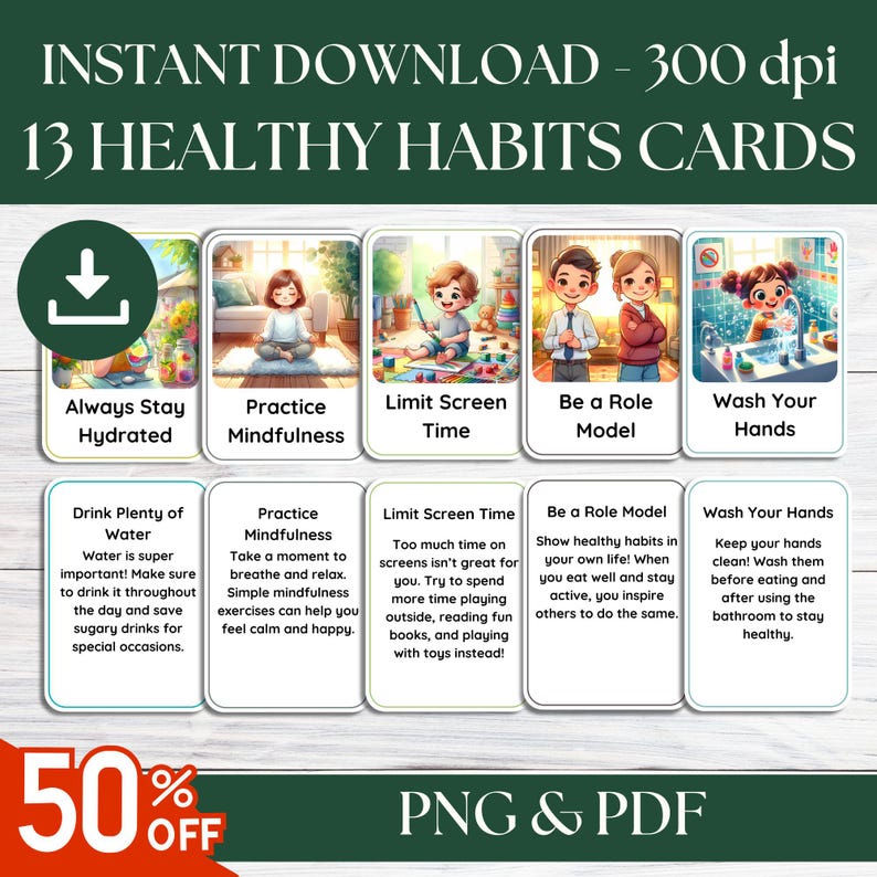 13 Healthy Habits Flashcards, Digital Download, Montessori Style ...