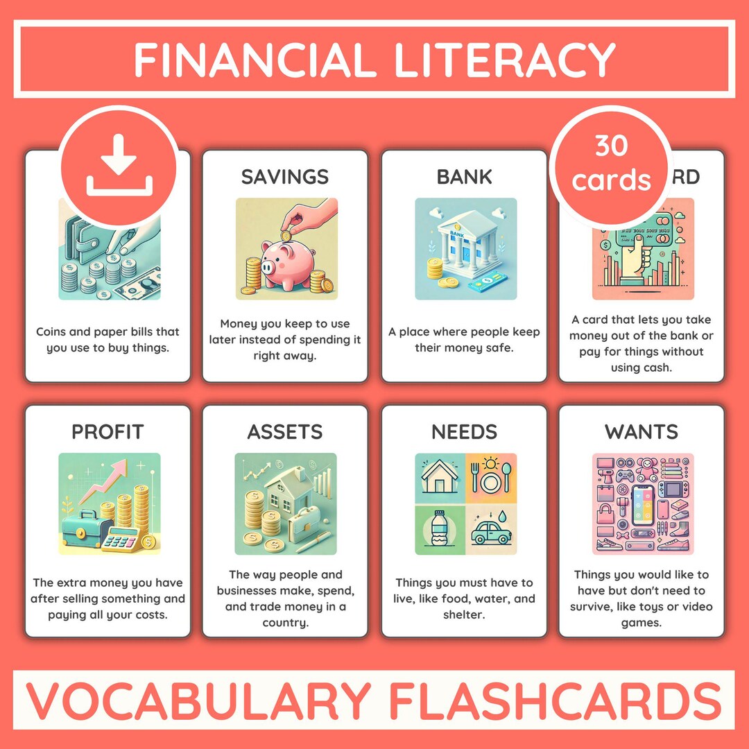 Financial Literacy Flashcards: Kids' Money Vocabulary, Budgeting Game ...