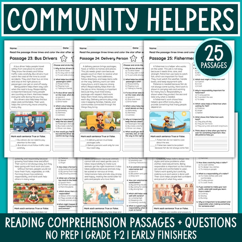 Community Helpers Reading Comprehension Worksheets: SEL Activities ...