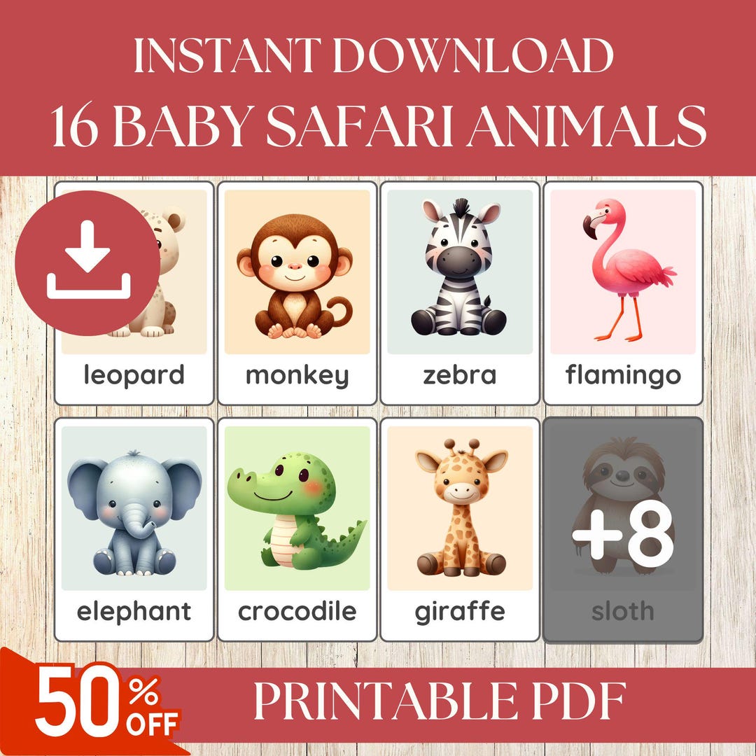 Safari Animals Flashcards, Printable Montessori Materials, Homeschool ...