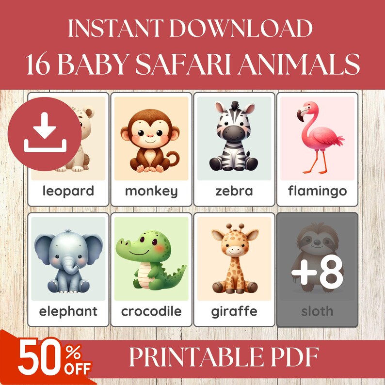 Safari Animals Flashcards, Printable Montessori Materials, Homeschool ...
