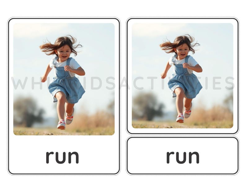 50 Most Common Action Verbs Flashcards for Kids, ESL Action Verbs ...