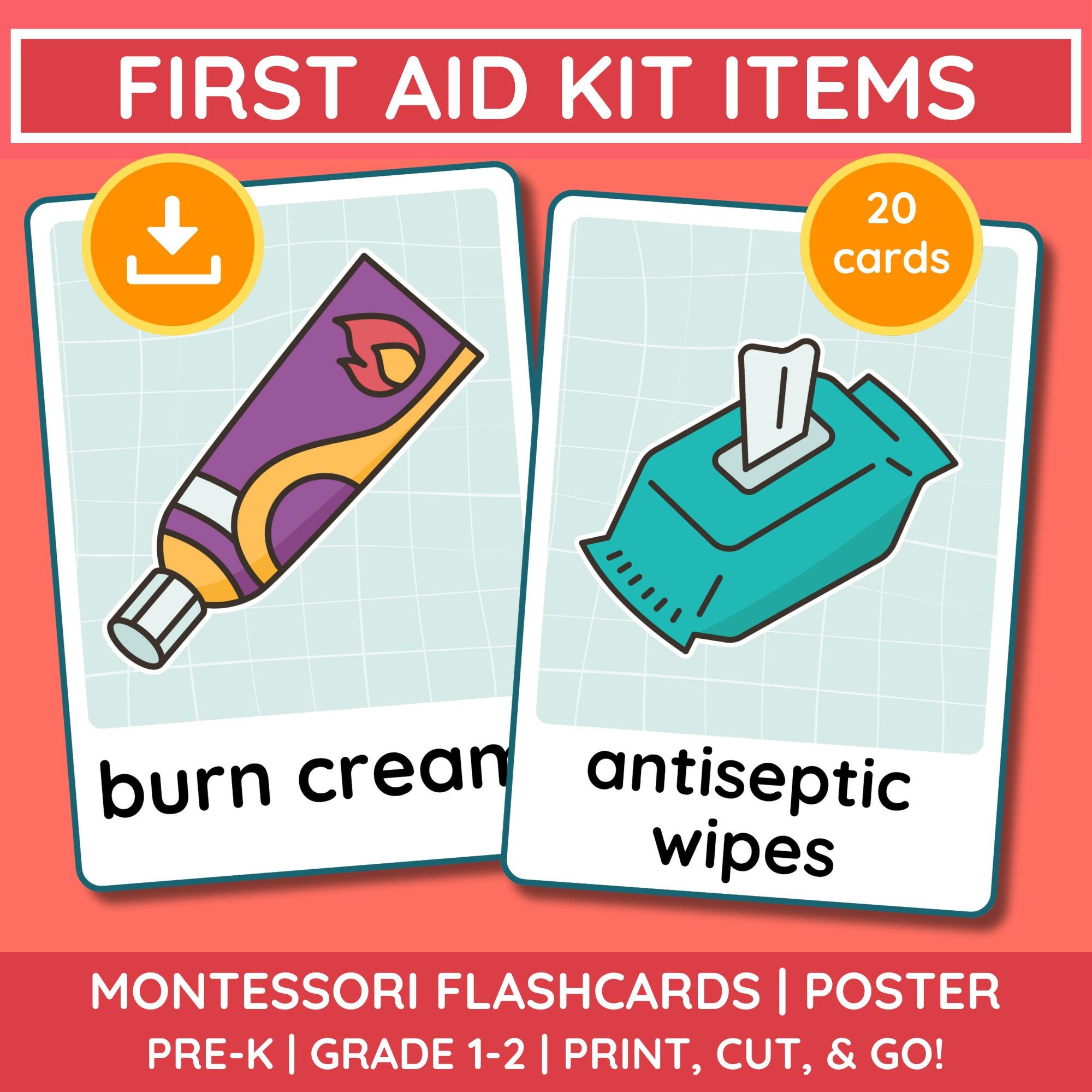 First Aid Flashcards for Kids: Montessori Safety Learning (printable ...