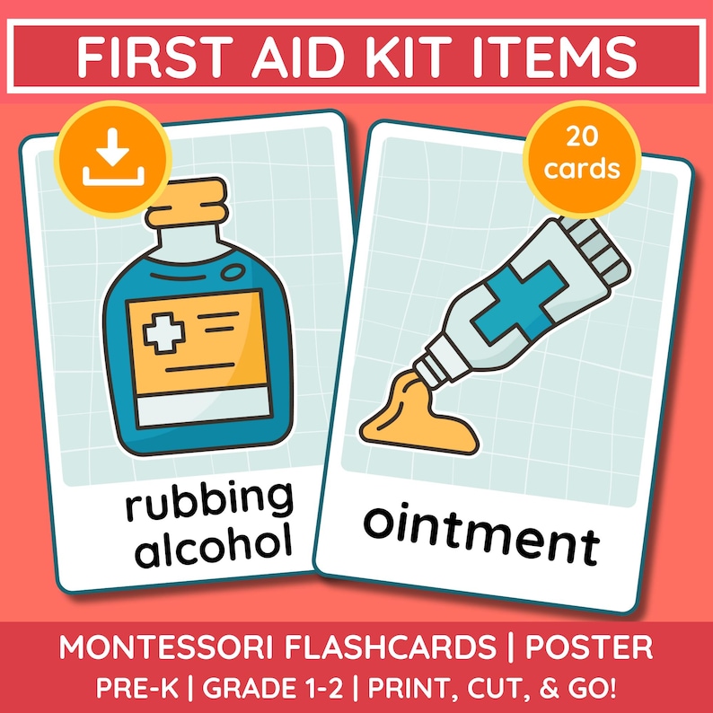 First Aid Flashcards for Kids: Montessori Safety Learning (printable ...