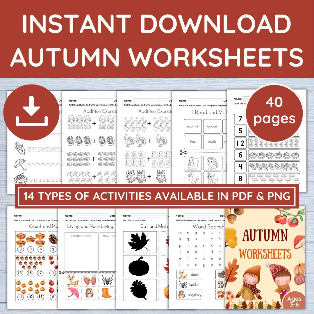 40 Pages Fall Preschool Worksheets Bundle Tracing Phonics Counting ...