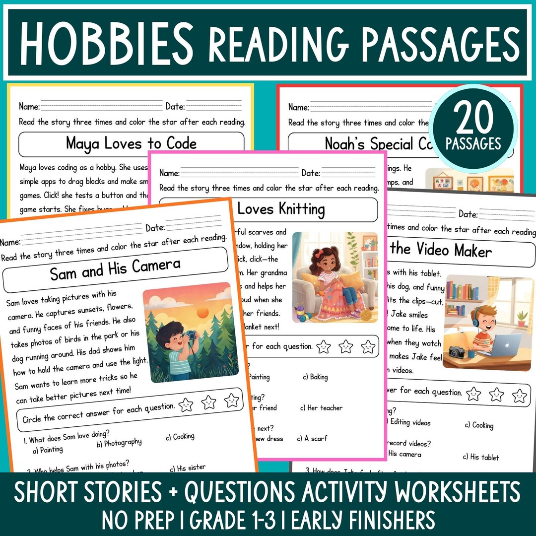 20 Short Stories Hobbies & Activities Reading Comprehension Passages ...