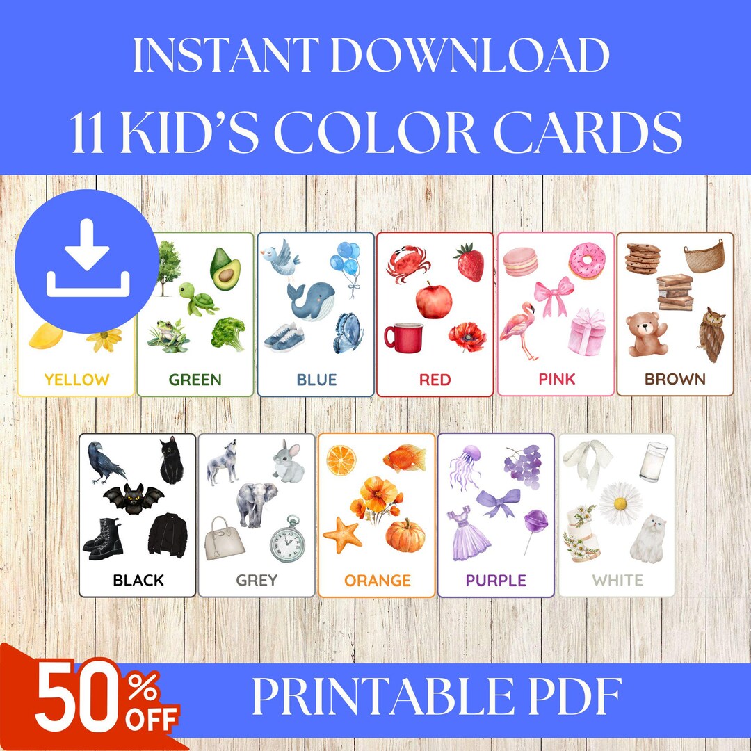 Montessori-inspired Color Cards for Toddlers, Watercolor-themed Colors ...