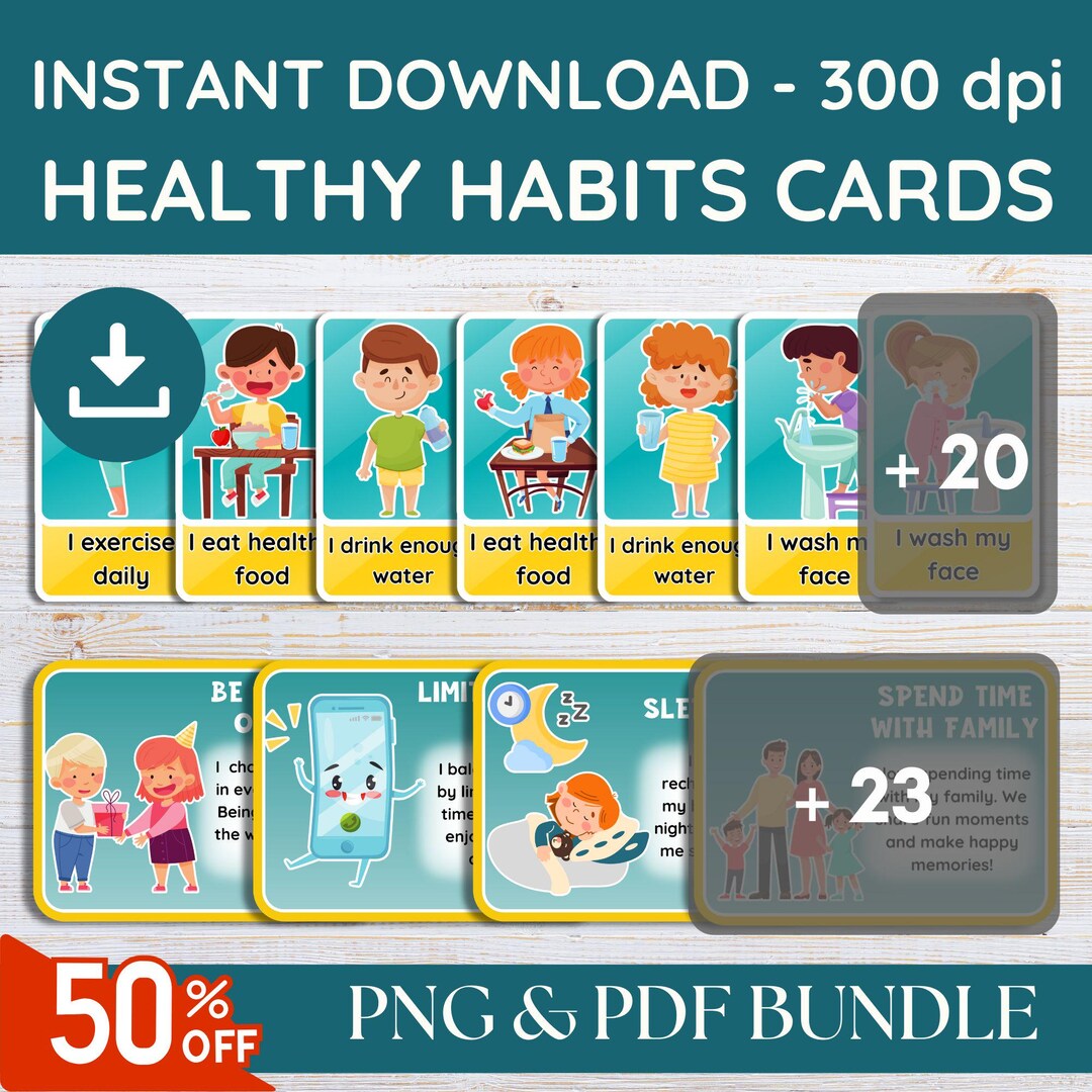 Healthy Habits Flashcards for Kids – Daily Routine Responsibility Cards ...