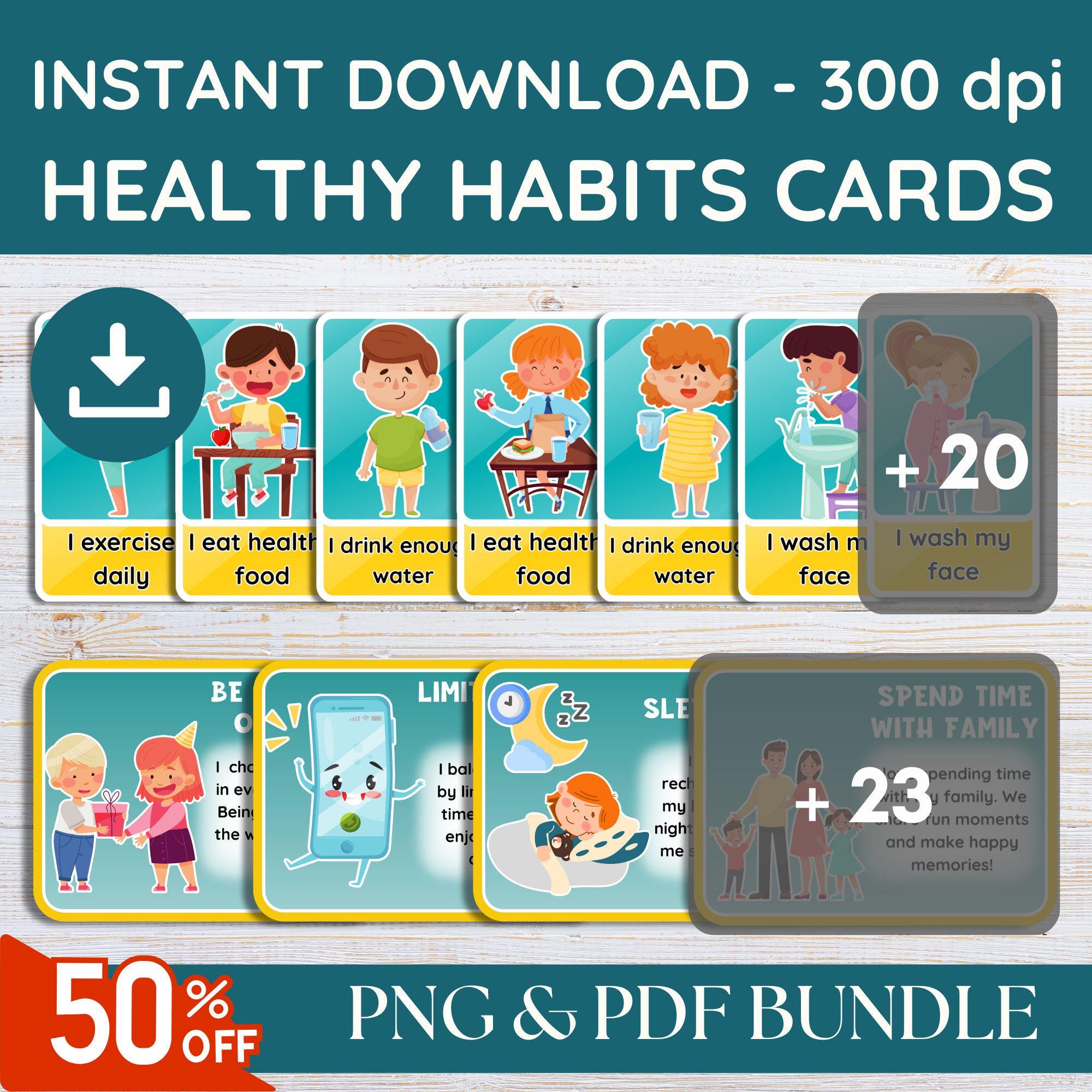 Healthy Habits Flashcards for Kids, Healthy Habits, Healthy Routine ...