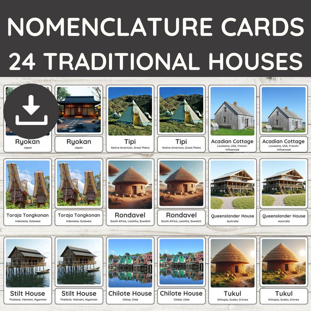 24 Traditional Houses Around the World Flashcard for Kid, Montessori ...