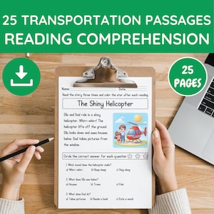 Transportation Reading Comprehension Worksheets: Kindergarten & 1st ...