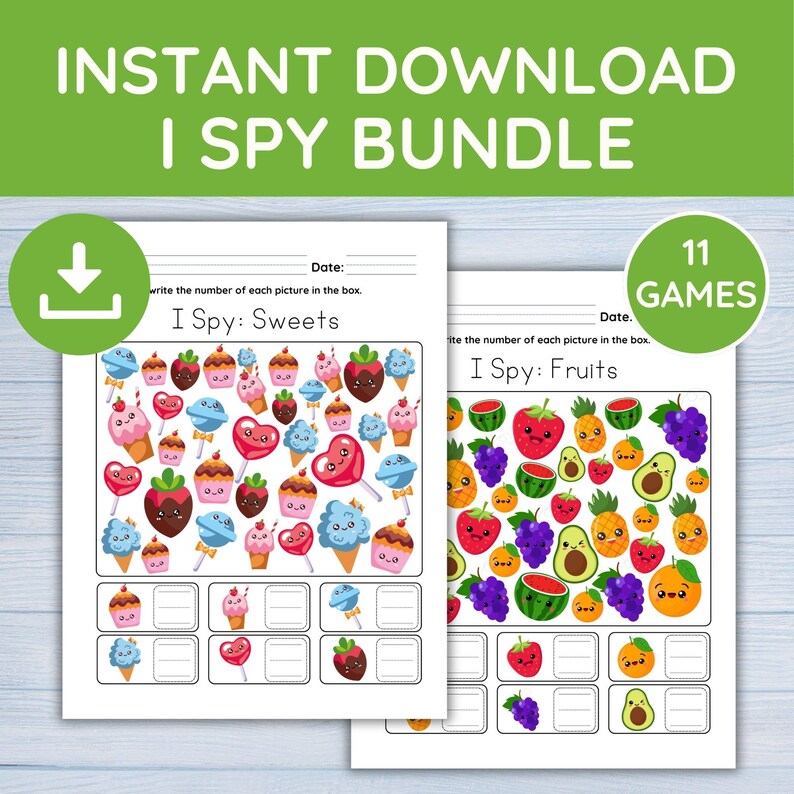 11 Pages-i Spy Activity Bundle Printable for Kids Fruits, Vegetables ...