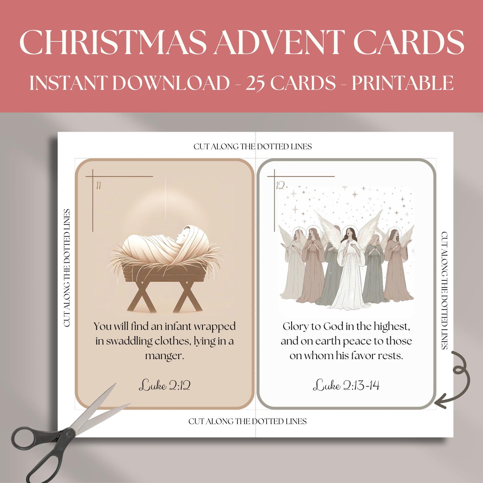 Christmas Advent Scripture, 25 Printable Cards, Advent Scripture Cards ...